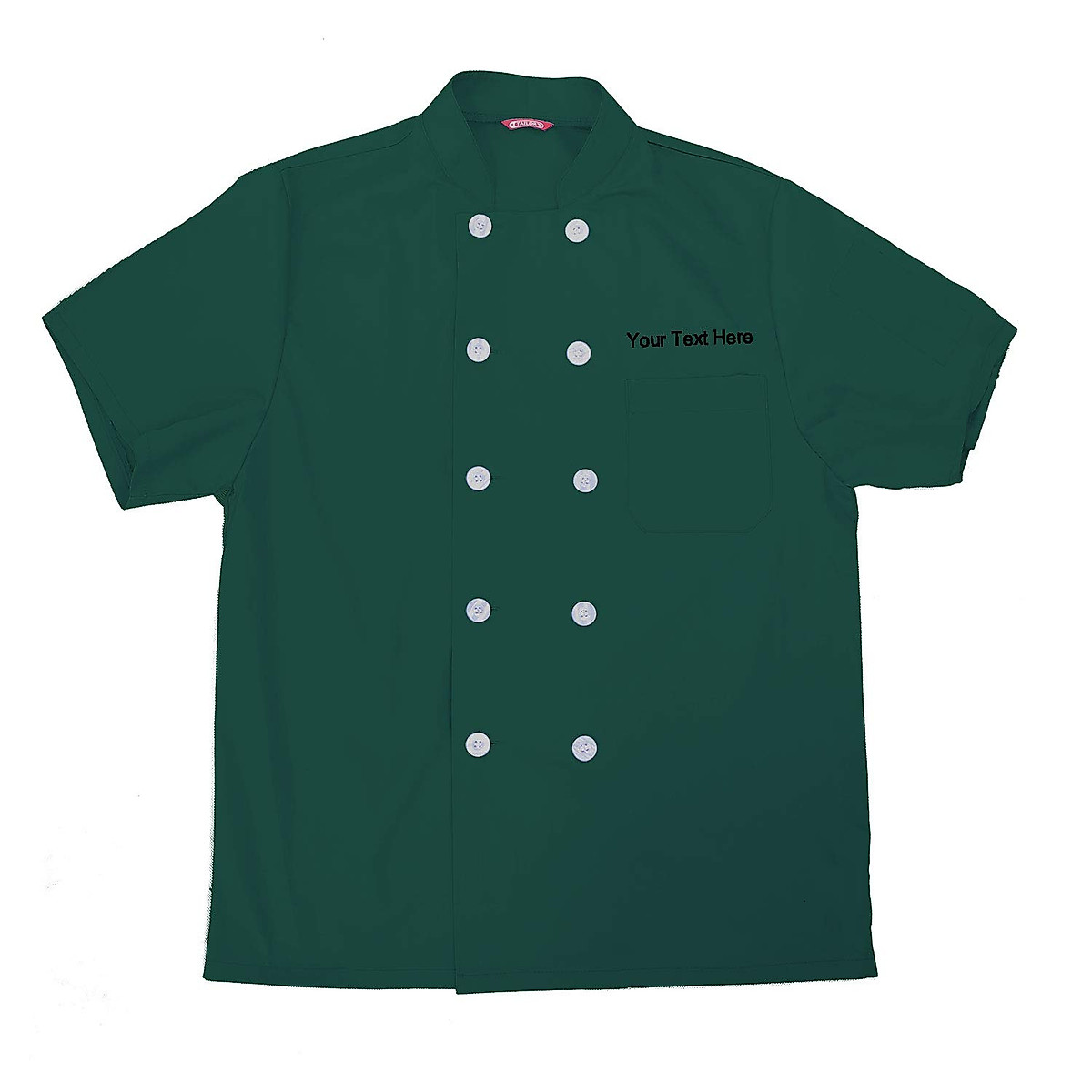 Embroidered Men's Chef Coat Short Sleeve Chef Shirt Cook Coat Personalized with Your Text Hunter Green