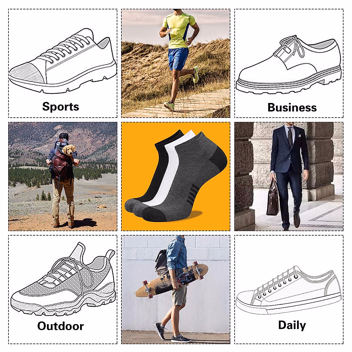 eallco Mens Ankle Socks Low Cut Athletic Cushioned Running Tab Socks 10 Pairs Black (Fits Mens Shoe Size 6-12)