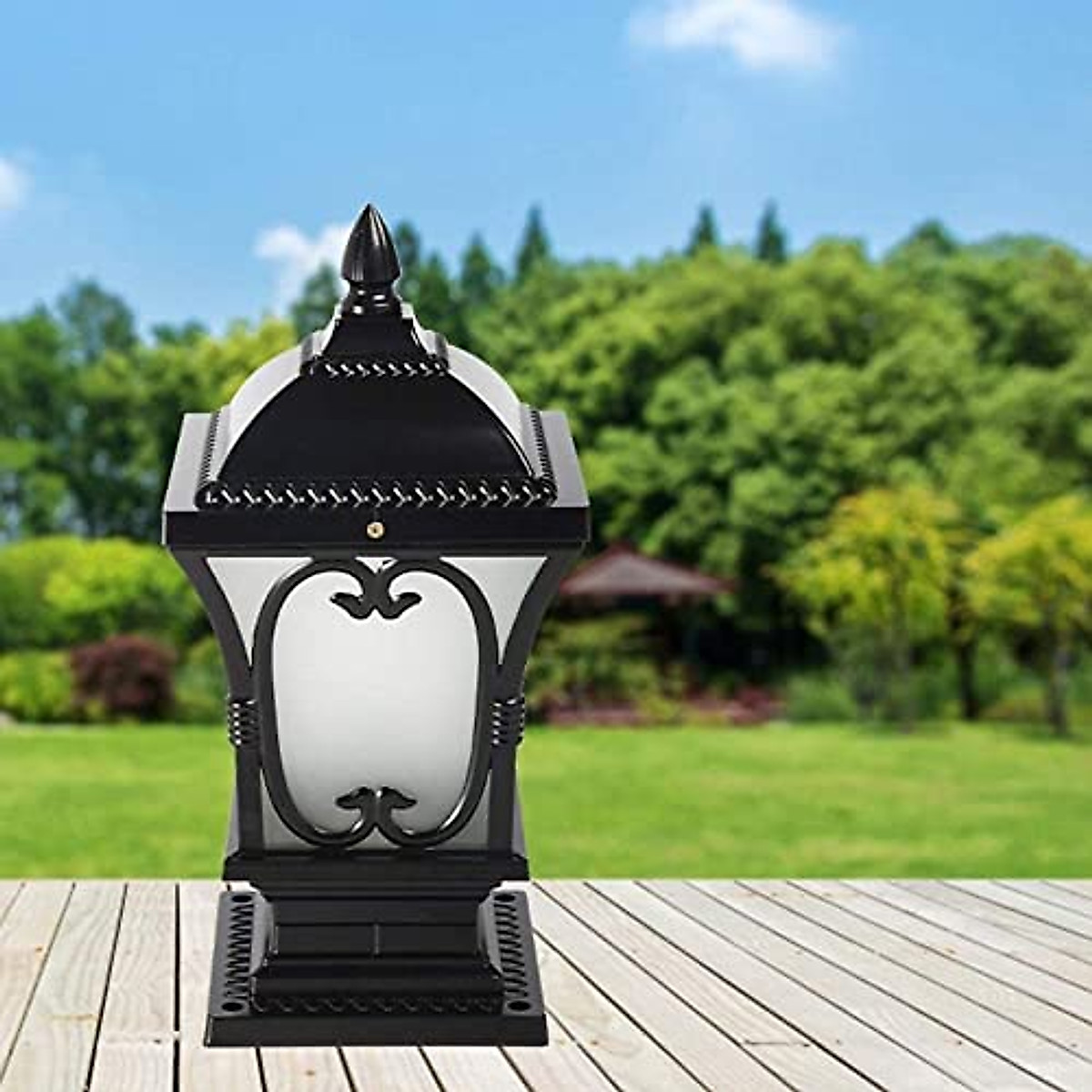 MODEBHD Traditional European Retro Outdoor Glass Lantern Column Lamp Black Post Lights Square IP55 Waterproof Patio Villa Door Pillar Table Light Rainproof E27 Garden Lawn Lamp
