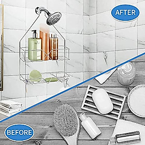 TreeLen Hanging Shower Caddy over Shower Head Bathroom Shower Organizer Rustproof with 4 Hooks for Razor Small Shampoo Racks for Shower Storage Shelf Holder-Chrome-Stainless Steel