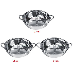 Stainless Steel Hot Pot with Divider, Thick Nonstick Hot Pot, Two Flavor Soup Pot with Hollown Handle, Induction Cooker, Gas Frunace and Log Fire Usable(29cm)