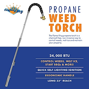 Flame King YSNPQ810CGA Propane Torch Weed Burner with Integrated Lighter, 24000 BTU, 33 inches Long, Silver