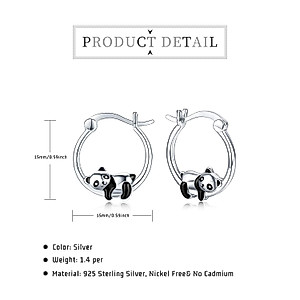 JUSTKIDSTOY Hypoallergenic Panda Hoop Earrings for Women Girls Sterling Silver Small Animal Huggie Hoop Earrings for Sensitive Ears Panda Jewelry Graduation Gifts for Daughter