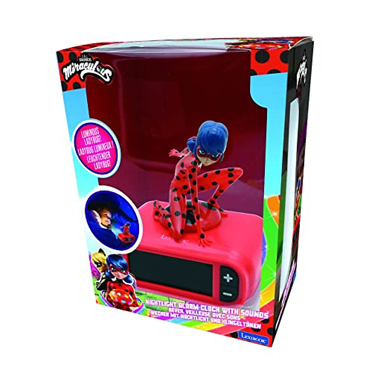 Lexibook - Miraculous Digital Alarm Clock with Night Light Snooze, Clock, Luminous Ladybug, Red colour - RL800MI