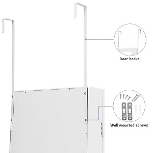 Giantex Wall Door Mounted Mirrored Jewelry Cabinet Jewelry Armoire Storage Organizer with Full Length Mirror Jewelry Cabinets (White)