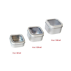 18-Pack Empty Square Silver Metal Tins with Clear Window for Candle Making, Candies, Gifts & Treasures, Mixed Sizes