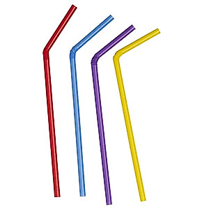 [500 Count] Flexible Disposable Plastic Drinking Straws - 7.75" High - Assorted Colors