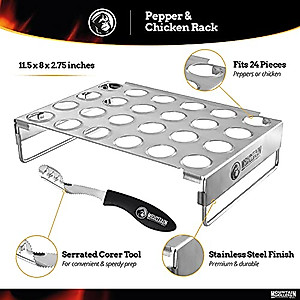 MOUNTAIN GRILLERS Jalapeno Popper Holder for Grill with Corer - Large 24 Hole Pepper Rack and Tray with Core Tool - Perfect Popper Griller & Cooker - Dishwasher & Oven Safe Pepper Corer Tool