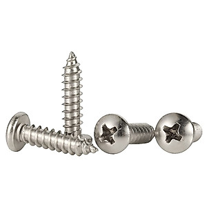 #4 x 1 Pan Head Wood Screw Self Tapping Screws, 304 Stainless Steel 18-8, Bright Finish, Pack of 100