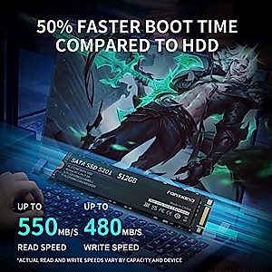 fanxiang S201 512GB M.2 SSD 2280 SATA III 6Gb/s Internal Solid State Drive, SLC Cache for Speed Boost, Read Speed up to 550MB/sec, Compatible with Laptop and PC Desktops(Black)