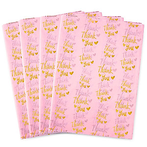 MR FIVE 100 Sheets Pink with Gold Thank You Tissue Paper Bulk,20" x 14",Pink Thank You Tissue Paper for Packaging,Gift Bags,Thank You Tissue for Weddings,Graduation,Birthday,Thanksgiving,Mother's Day