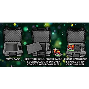 CASEMATIX Travel Case Compatible with Xbox One X - Hard Shell Carrying Case with Protective Foam Compartments for Console, Controller, Power Adapter, Games and More Accessories