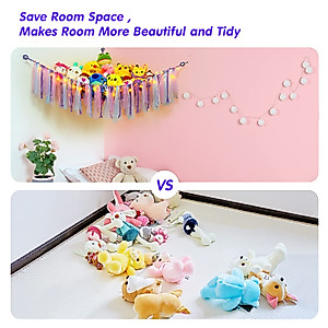 ieBabay Stuffed Animal Net or Hammock with Led Light, Boho Stuffed Animal Storage Organizer, Plush Toy Hammock Net, Hanging Plushie Net, Toddler Hammock for Nursery Room Decor