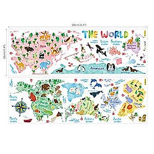 DECOWALL BS-1615S Animal World Map Kids Wall Stickers Wall Decals Peel and Stick Removable Wall Stickers for Kids Nursery Bedroom Living Room (Large) décor