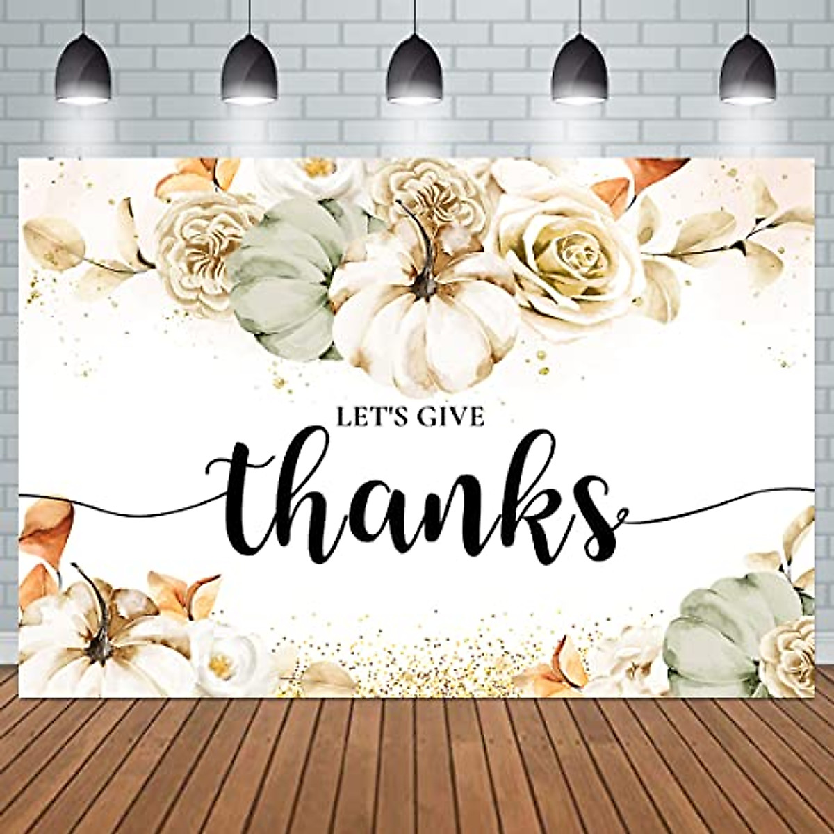 Thanksgiving Day Backdrop Let Us Give Thanks Dinner Party Decoration Autumn Gold Spots Pumpkin Tea Party Rustic Banner Kids Newborn Photography Background Photo Booth Props 7x5ft (DAH0D421UU)