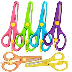 6Pcs Preschool Training Scissors, Children Safety Scissors Pre-School Training Scissors Safety Scissors Art Craft Scissors，Assorted Colors(6 colors)