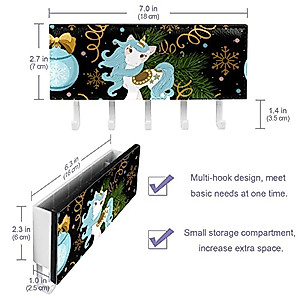 Christmas Unicorn Magical Floral Rack Organizer with 5 Hooks Wall Bathroom Kitchen Shelf Rack Multifunctional Storage Shelf