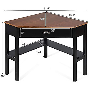 Nightcore Small, Wood Computer Desk, Compact Writing w/Drawer & Storage Shelves, Space Saving Study Workstation, Laptop PC Corner Table, Coffee