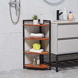 Cplxroc Corner Shelf, 4-Tier Display Shelves, Wood Storage Stand, Multipurpose Shelving Unit for Small Space, Home Office, Bathroom Corner Chelf (Brown)