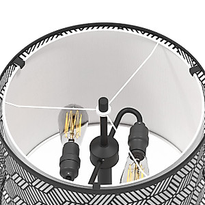 Inlight 59" High Double Shade Pull Chain Modern Floor Lamp for Living Room, Black Metal Frame and White Fabric Shade, Bulb Not Included, IN-0857-2-BK