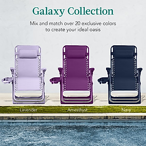 Best Choice Products Adjustable Zero Gravity Chair, Monochromatic Color Folding Patio Recliner w/Side Tray, Headrest - Navy