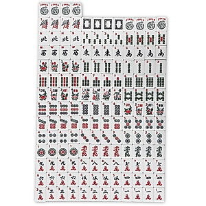 HNDTEK American Mah Jongg Mahjong Set 166 Tiles, 4 Colors All-in-One Rack/Pushers, Red Soft Bag and Accessories –Classic Full Size Complete Mahjongg Mah Jong Set