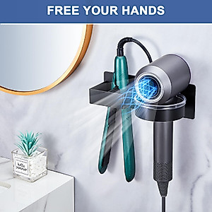 YAYINLI Hair Straightener Holder Wall, Black Blow Dryer Holder Wall Mounted Stainless Steel Hairdryer Holder for Bathroom, Hair Tools Organizer & Storage Curling Iron Holder, Salon Hair Dryer Holder