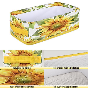 Ioracida Yellow Sunflower Toilet Paper Basket Toilet Tank Fabric Storage Basket with Handles, Summer Floral Small Decor Baskets for Organizing Bathroom Toilet Tank Top