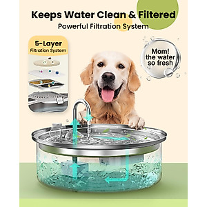 oneisall Dog Water Fountain for Large Dogs,7L/230oz/1.8G Stainless Steel Dog Fountain Super Quiet with Triple Filtration,Great for Large Dogs Cats and Multi-Pet Home