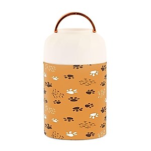 CUPADA Animal Paws Summer Food Jar for Hot and Cold, Footprint Yellow Insulated Food Jars Vacuum 17OZ with Folding Spoon for Work Trip Picnic Camping