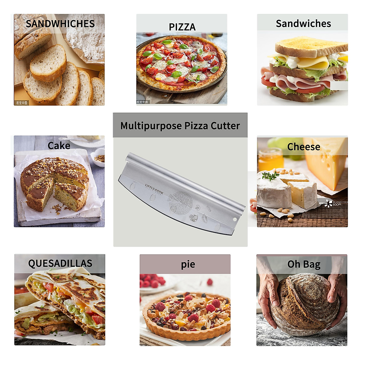 14" Pizza Cutter, Little Cook Ultra Sharp Stainless Steel Pizza Cutter Rocker with Cover, Pizza Knife Slicer for all Types of Quesadillas, Flatbreads, Brownies, Dishwasher Safe