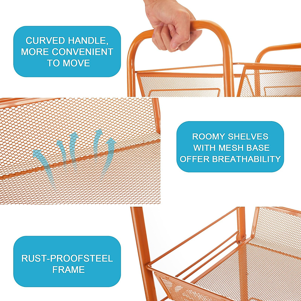 4-Tier Metal Rolling Utility Cart, Mobile Utility Cart with Lockable Caster Wheels, Multi-Functional Storage Trolley, Easy to Assemble, for Bathroom, Kitchen, Office, Workshop(Yellow)