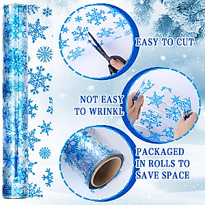 Whaline Christmas Cellophane Wrap Roll Snowflake Clear Wrapping Paper Xmas Winter Holiday Plastic Gift Basket Wrap for Christmas Birthday Wedding DIY Crafts Party Supplies