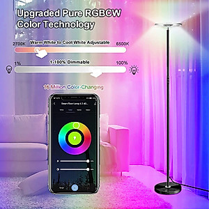 LOLpetik Smart LED Floor Lamp Work with Alexa Google Home, RGBCW 2700K-6500K Color Changing WiFi Torchiere Floor Lamps, Super Bright 2000LM Dimmable Tall Standing Light for Bedroom Living Room