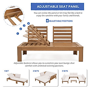 SUNSITT 4 Piece Acacia Wood Patio Furniture Outdoor Sectional Sofa Set with Adjustable Armrest, FSC Certified L-Shaped Patio Set w/2-in-1 Coffee Table, Cream White Cushions for Garden