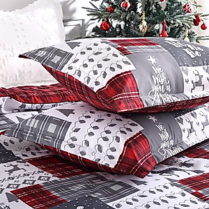 CAROMIO Christmas Duvet Cover King, Soft Microfiber Red Duvet Covers, Reversible Printed Comforter Cover Set Christmas Holiday Decorative Bedding (Christmas Plaid, King)
