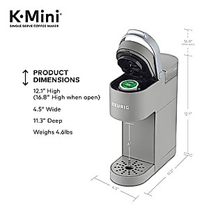 Keurig K-Mini Coffee Maker, Single Serve K-Cup Pod Coffee Brewer, 6 to 12 oz. Brew Sizes, Studio Gray