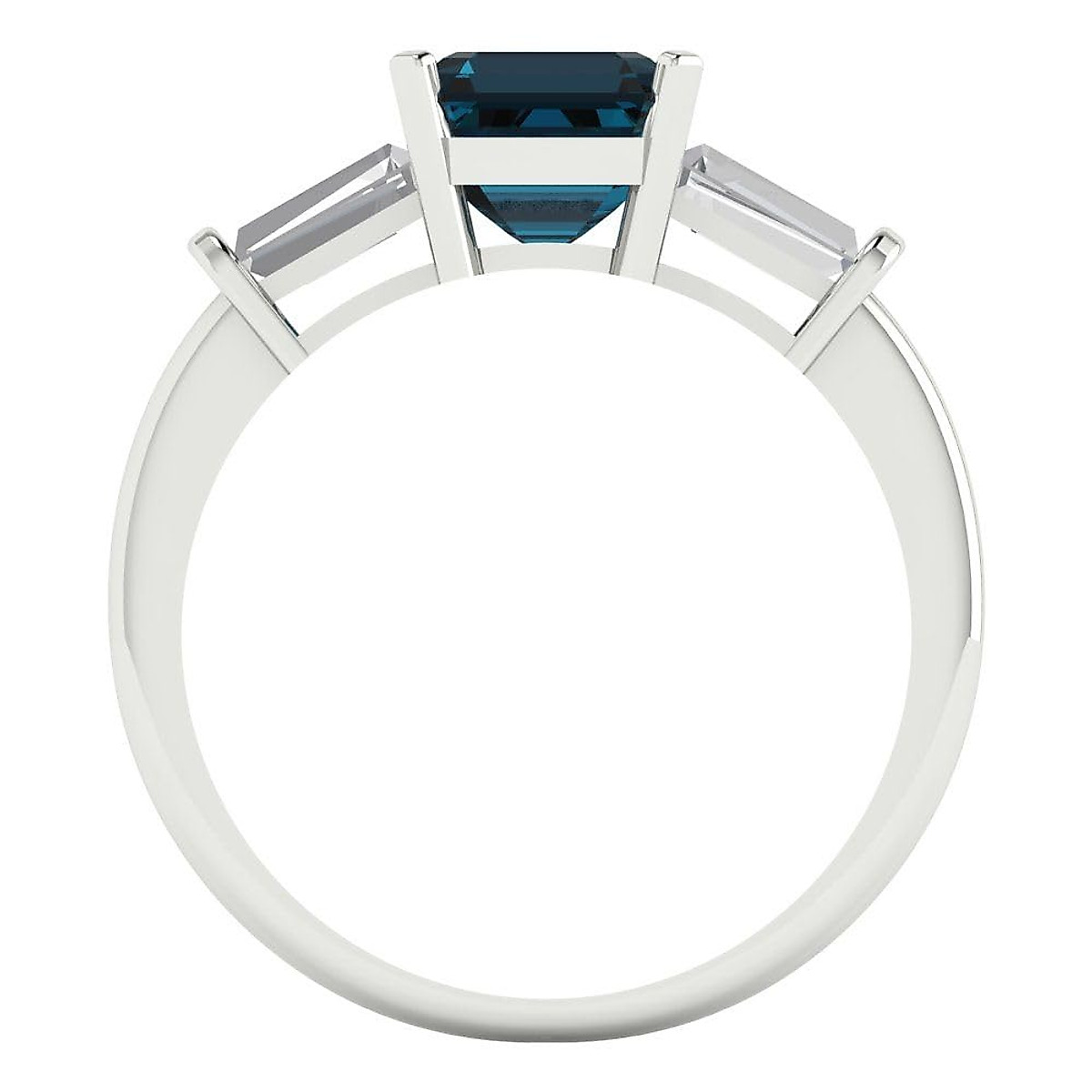 1.56ct SQ Emerald cut 3 stone Solitaire Royal Blue Topaz Wedding Bridal art deco Anniversary Ring 14k White Gold 9.25