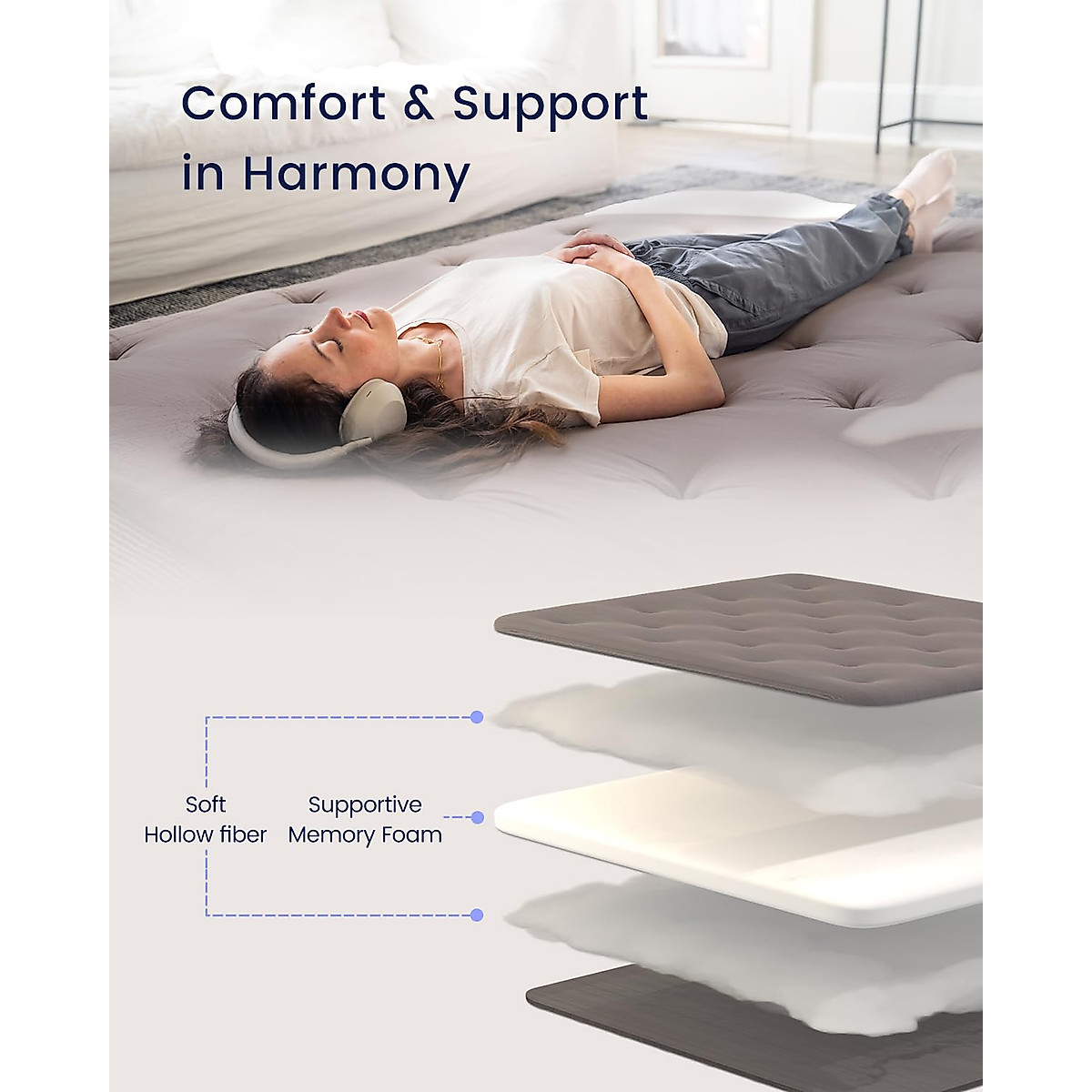 ZonLi Japanese Floor Futon Mattress Queen Size 60"x 80",100% Cotton 2.5'' Thicken Tatami Mattress,Foldable Sleeping Pad,Portable Dormitory Tatami Mat,Roll Up Floor Lounger Bed for Adult (Grey)