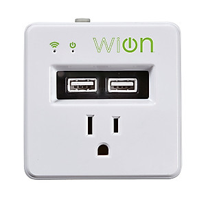 WiOn 50055 Indoor Wi-Fi Plug-In USB Wall Tap, 1 Grounded Outlet, 2 USB Ports