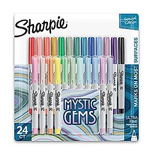 SHARPIE Permanent Markers, Ultra Fine Point, Featuring Mystic Gem Color Markers, Assorted, 24 Count