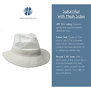 Dorfman Pacific Men's Garment Washed Twill Safari Hat With Mesh Sides, Khaki, Medium
