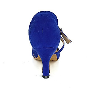 Pierides Women's Peep Toe Sandals Latin Salsa Bluego Practice Ballroom Dance Shoes with 2.75" Heel,Blue Nubuck,6 B(M) US