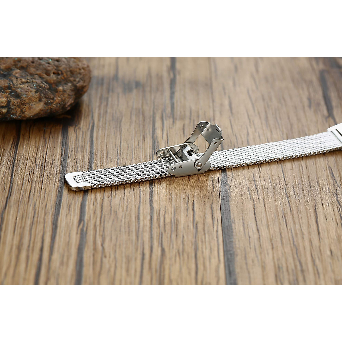 MEALGUET Personalized Stainless Steel Stylish Mesh Band Mesh Strap Women Bracelet Adjustable ID Bracelet Wristband for Men Women, Silver