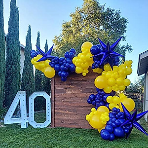 FOTIOMRG 130pcs Royal Blue Balloon Garland Arch Kit, 18 12 10 5 inch Royal Blue Latex Balloons Different Sizes Pack for Graduation Baby Shower Baseball Nautical Wedding Birthday Party Decorations（with Fringe Backdrop）