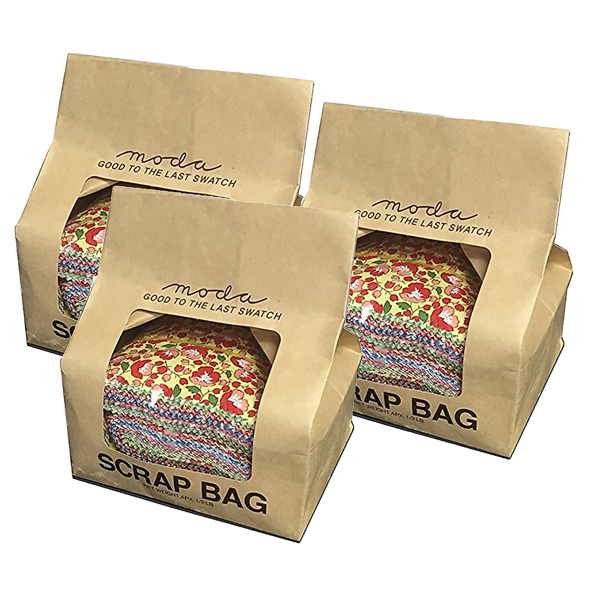 Moda Fabric 3 Scrap Bags, Assorted, 6 Inches