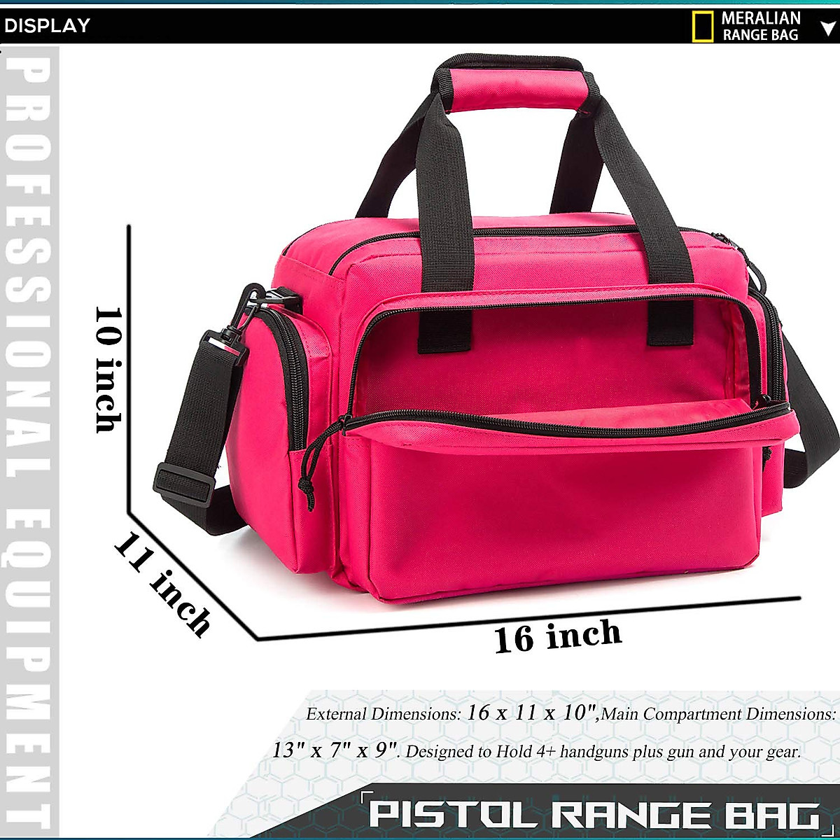MERALIAN Range Bag - Tactical Gun Bag for Handguns, Pistols and Ammo. Padded Shooting Duffle Bag for Hunting. (Pink)