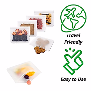 5 Pcs Reusable Food Storage Bags Large Size, BPA Free PEVA Reusable Freezer Bags, Reusable Ziplock Sandwich Bags, Silicone Food Bags, Reusable Snack Bags, Clear, GTM400VPP