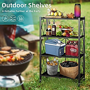 MYDENIMSKY 4 Tier Storage Shelf, Heavy Duty Foldable Shelving Units with Wheels, Metal Storage Rack, Wire Shelving Units No Assemble Required, Moving Easily Great for Laundry Garage Kitchen, Black