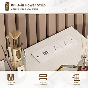 KAI-ROAD Makeup Vanity Desk with Mirror and Lights - Small White Vanity Table with Chair, Power Outlet, Modern Make Up Vanitys Desks Set, Dressing Table for Girls Bedroom